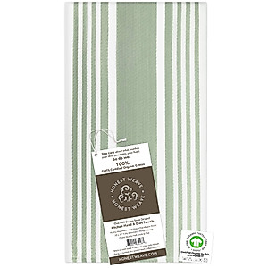 HONEST WEAVE GOTS Certified Organic Cotton Kitchen Hand and Dish Towel Sets - Oversized 20x30 inches, Fully Hemmed, in Designer Colors, 6-Pack, Sage Stripe