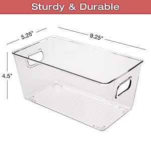 Excello Global Products 9.25" x 5.23" x 4.52" Rigid Plastic Clear Storage Bins for organizing and storing household goods, food, or Office supplies (Pack of 6)