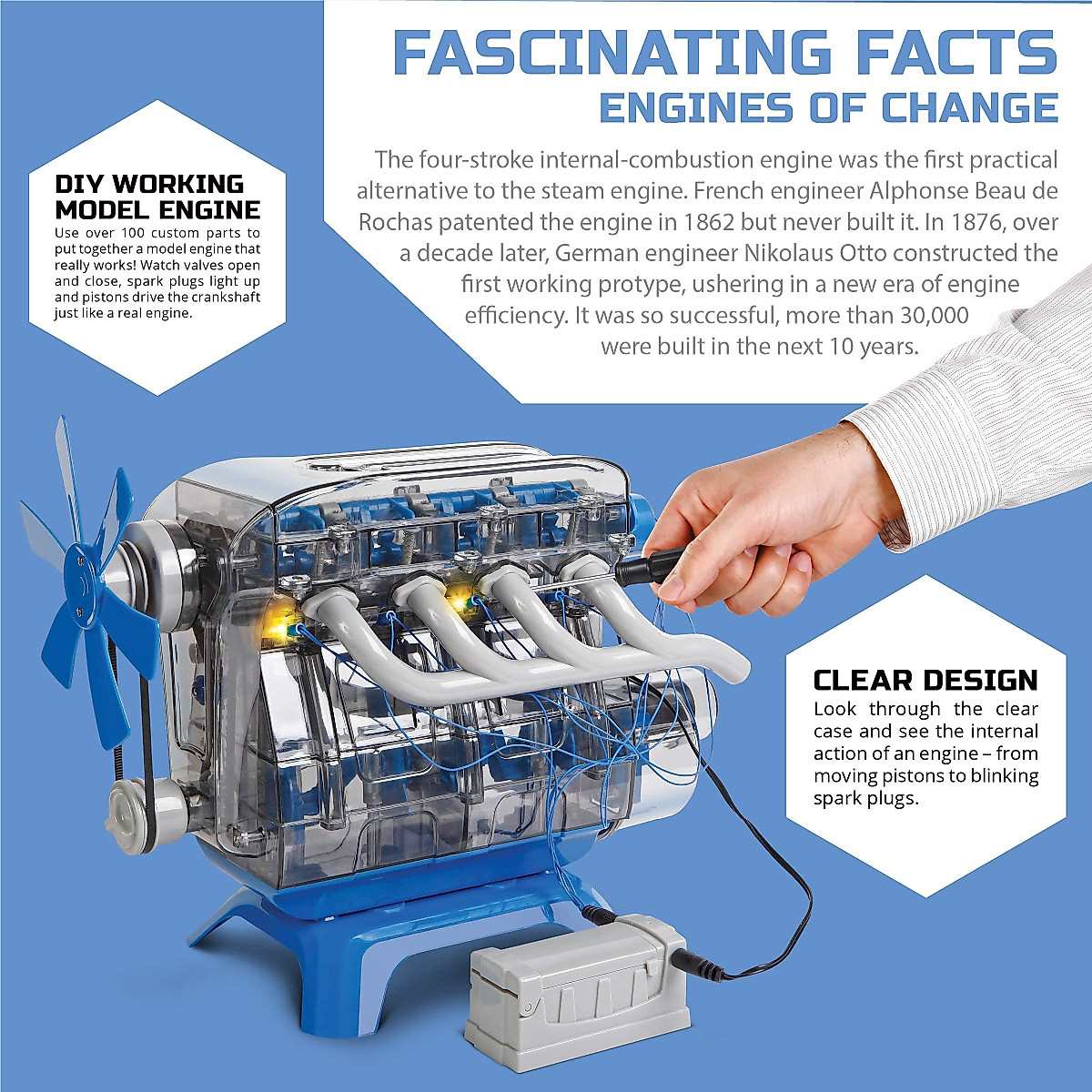 Discovery #MINDBLOWN Model Engine Building Kit, DIY 4-Cylinder Combustion Engine, Working Pistons Fan Valves Belts LED Lights, STEM Mechanic Engineering Construction Experiment Set, Kids & Adults Gift