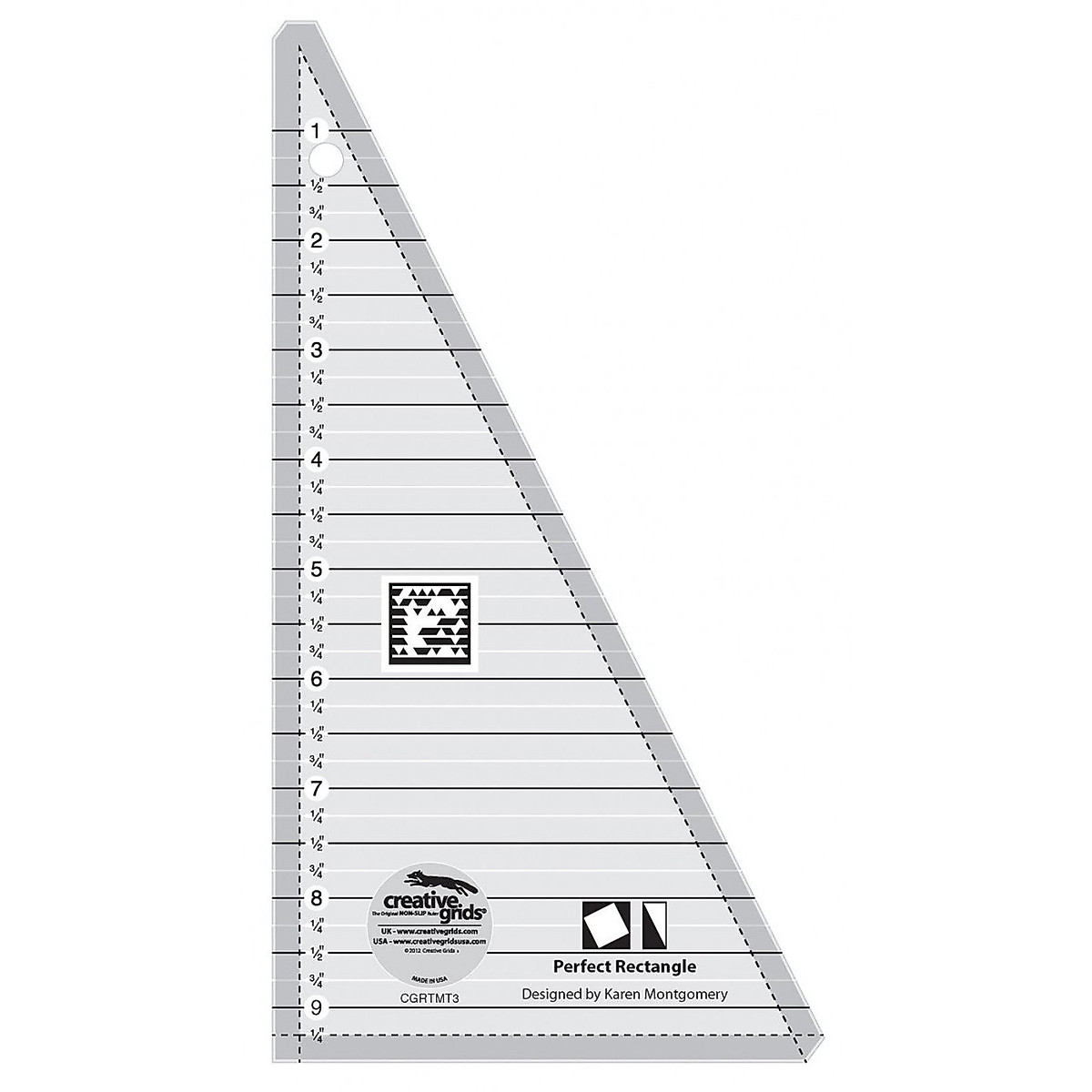 Creative Grids 9.5" 'Perfect Rectangle' Triangle Quilting Ruler Template CGRTMT3