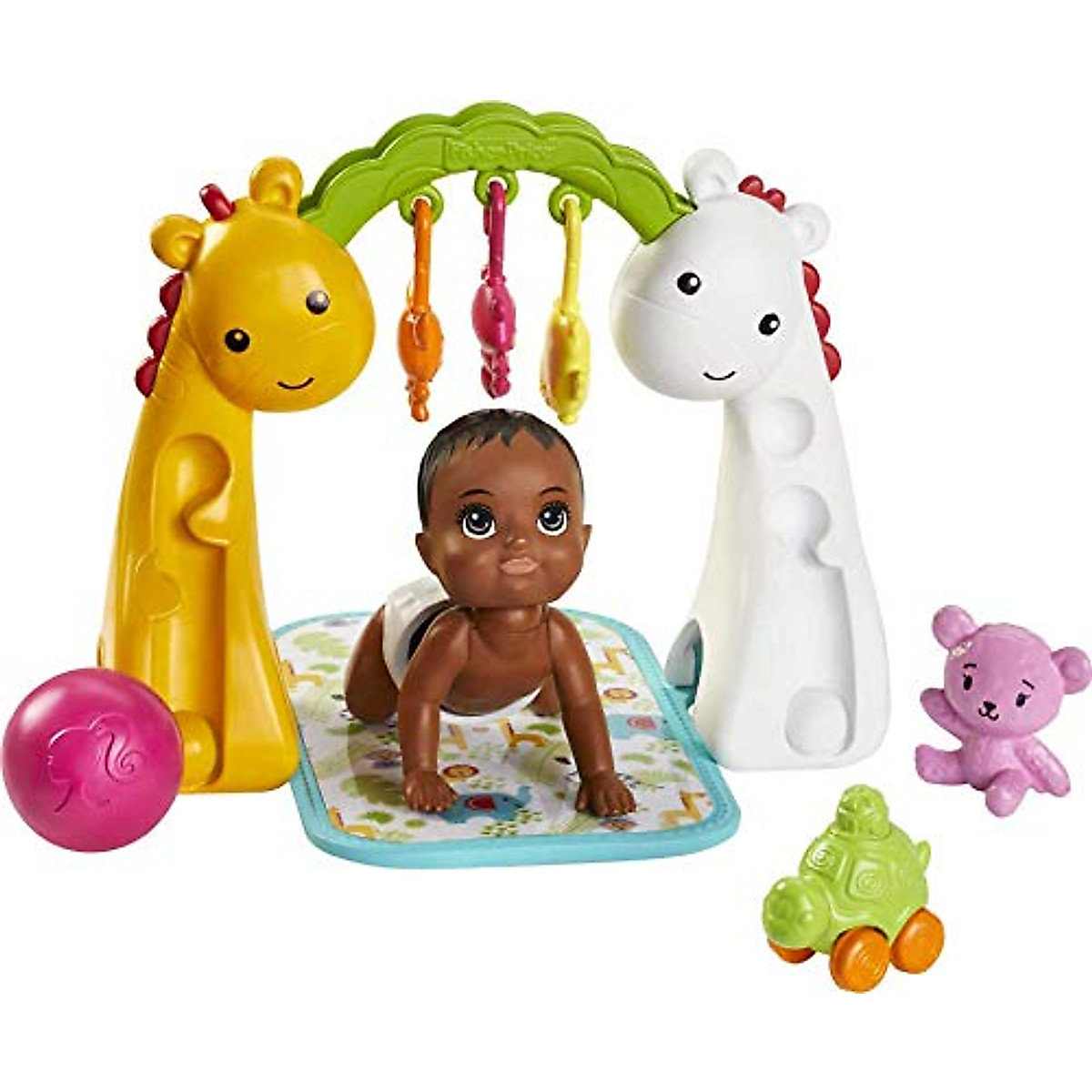 Barbie Skipper Babysitters Inc. Crawling and Playtime Playset with Baby Doll with Bobbling Head and Bottom, Floor Gym, Blanket and 6 Toy Accessories