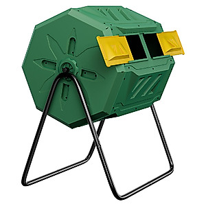 Saicool Large Dual Chamber Composting Tumbler Outdoor Garden Rotating Compost Bin Tumbling Composter with Sliding Door, (43 Gallon,Green)