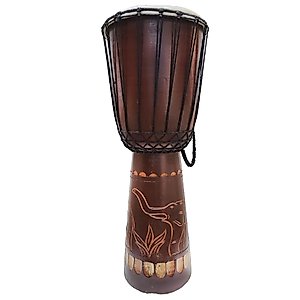 Djembe Drum Carved Bongo African inspired music also a unique gifting idea. Carver Abstract Elephant Giraffe Turtle. (24 Inch, Abstract)