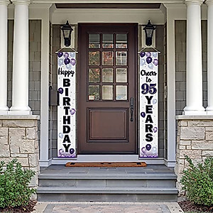 LASKYER Happy 95th Birthday Purple Door Banner - Cheers to 95 Years Old Birthday Front Door Porch Sign Backdrop,95th Birthday Party Decorations.