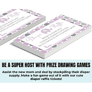 Purple Elephant Diaper Raffle Tickets, Girls Baby Shower Games for Prizes, Baby Shower Diaper Raffle Invitation Insert Cards, 25 Pack