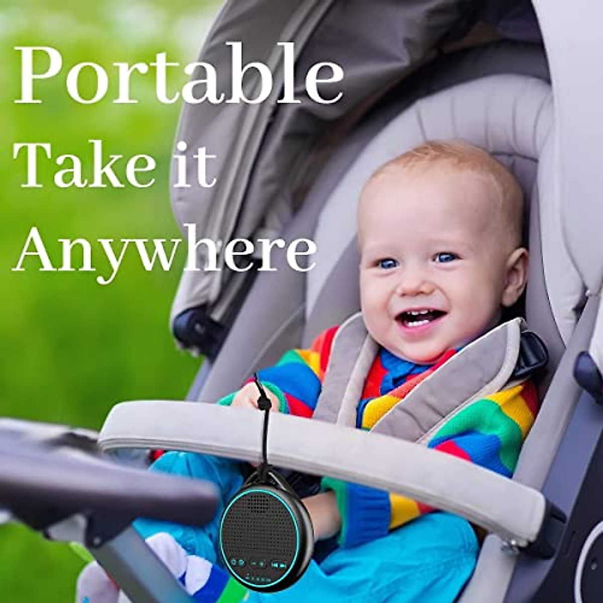 Fourair White Noise Sound Machine with 25 Soothing Sounds Powered by USB or Battery Portable Lanyard for Travel 32 Volume Levels 5 Timers and Memory Function for Baby Kids Adults Sleeping (Black)