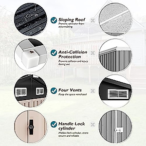 Breezestival Outdoor Storage Shed 4x6FT, Utility Steel Tool Shed with Lockable Door and Air Vents, Galvanized Metal Shed for Garden Backyard Patio Lawn (4' x 6')