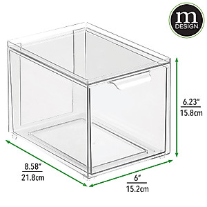 mDesign Plastic Stackable Bathroom Storage with Pull Out Bin Organizer Drawer for Cabinet, Vanity, Shelf, Cupboard, Cabinet, or Closet Organization - Lumiere Collection - 2 Pack - Clear