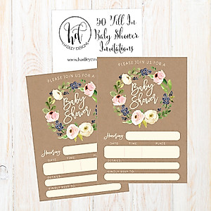 50 Fill in Kraft Baby Shower Invitations, Baby Shower Invitations Burlap, Rustic, Custom, Neutral, Baby Shower Invites for Boy, Baby Girl Shower Invitation Cards, Baby Invitations Printable