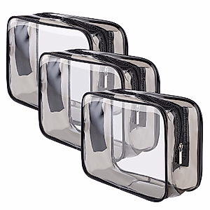 WLLHYF Clear Toiletry Bag 3 Pack Portable Waterproof Travel Makeup Cosmetic Bag Clear Bags Set with Zipper Handle Multipurpose Large Bag Airport Airline Compliant Bag for Women Men (Black)