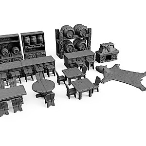 Tavern Bar Furniture Set DND Terrain 28mm for Dungeons and Dragons, Pathfinder, Warhammer 40k, RPG, Miniatures, Age of Sigmar, Tabletop, D and D Gifts
