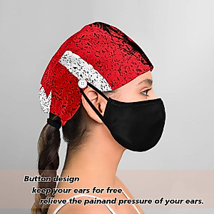 Women's Working Cap with Button and Sweatband, Head Covers Adjustable Tie Back Hat Headwraps Reusable Caps 3D Printed for Men Canada Grunge Flag Maple Leaf Red White Black