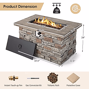 Tangkula 50,000 BTU Propane Fire Pit Table, Patiojoy 43.5 Inch Rectangle Fire Table with Faux Stone Surface, Outdoor Gas Fire Pit Table with Stainless Steel Burner, Waterproof PVC Cover, Lava Rocks