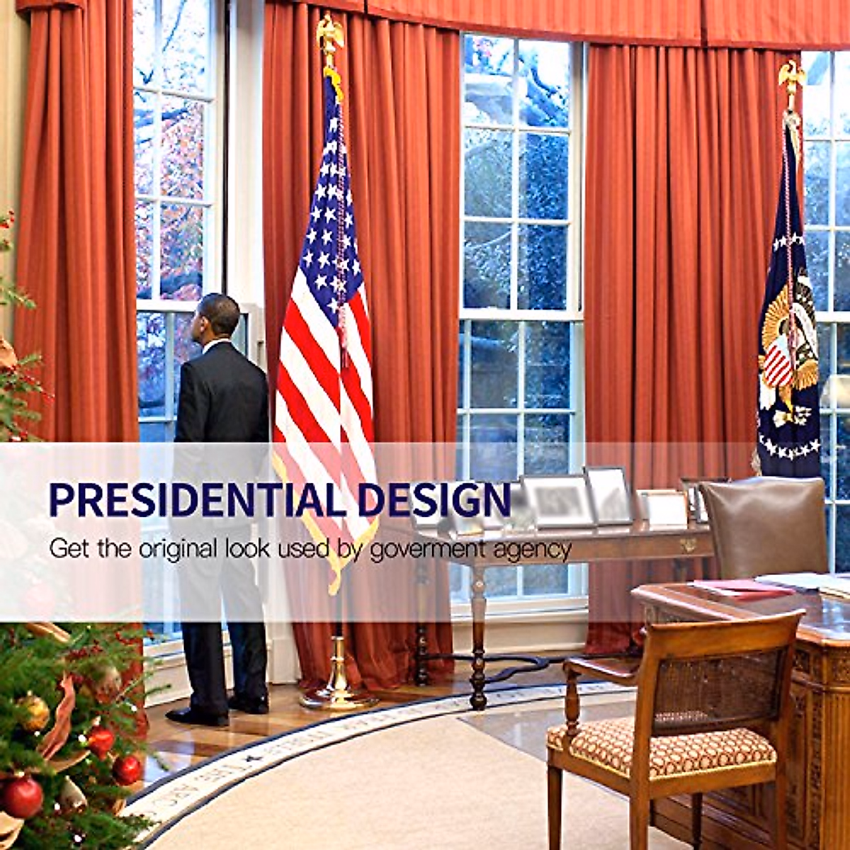 ANLEY 8 Ft Presidential Deluxe Indoor USA Flag Pole Set - 8' Oak Pole, Gold Fringed US Flag, Stand, Cord Tassel and Eagle Top Ornament for Offices, Schools, Churches & Auditoriums 8 Foot High