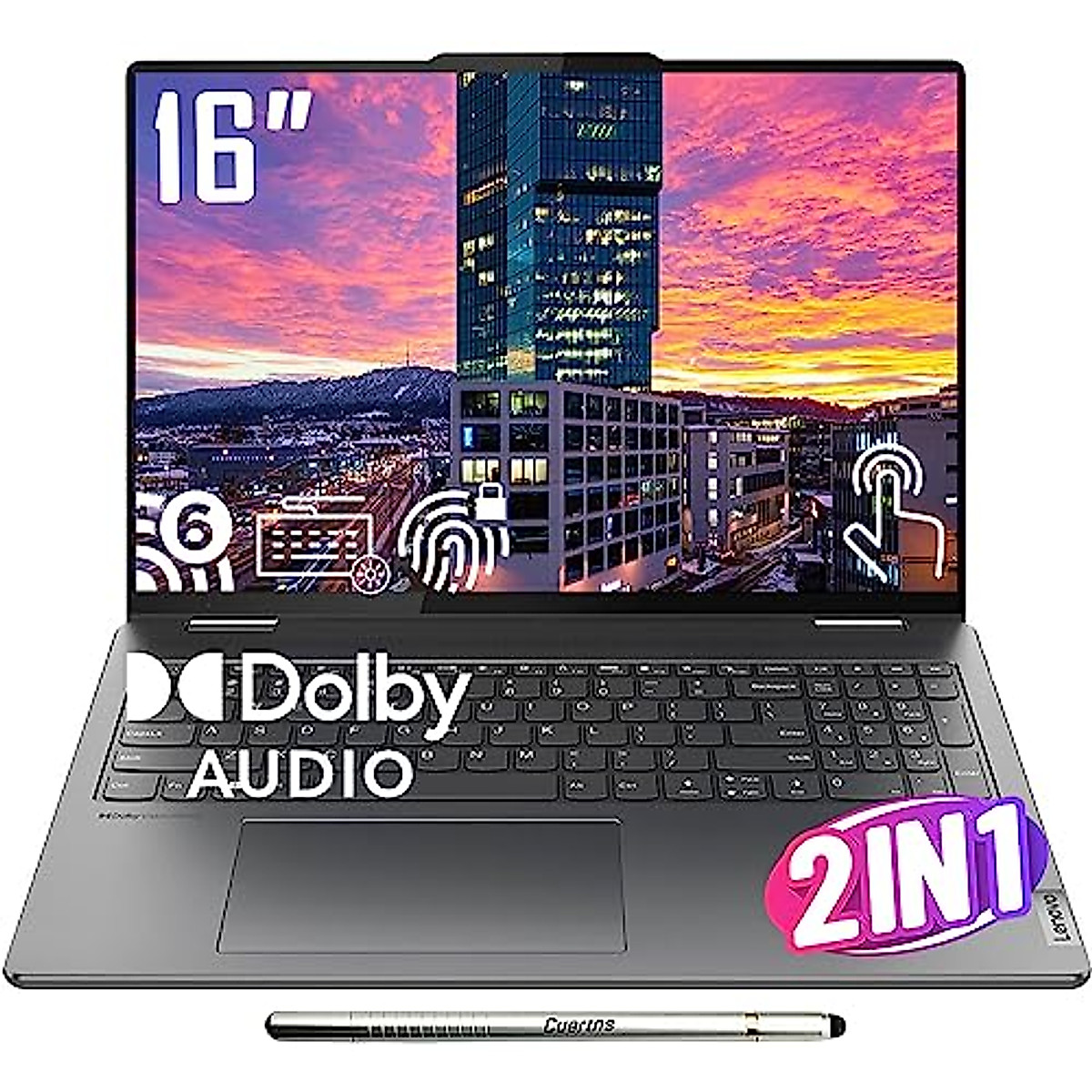 Lenovo Yoga 7i 2-in-1 Premium Laptop, 16'' WUXGA Touchscreen, 13th Gen Intel 10-Core i5-1335U (12MB Cache, 4.60 GHz), 8GB LPDDR5 RAM, 512GB SSD, Iris Xe Graphics, Backlit KB, FP, Storm Grey