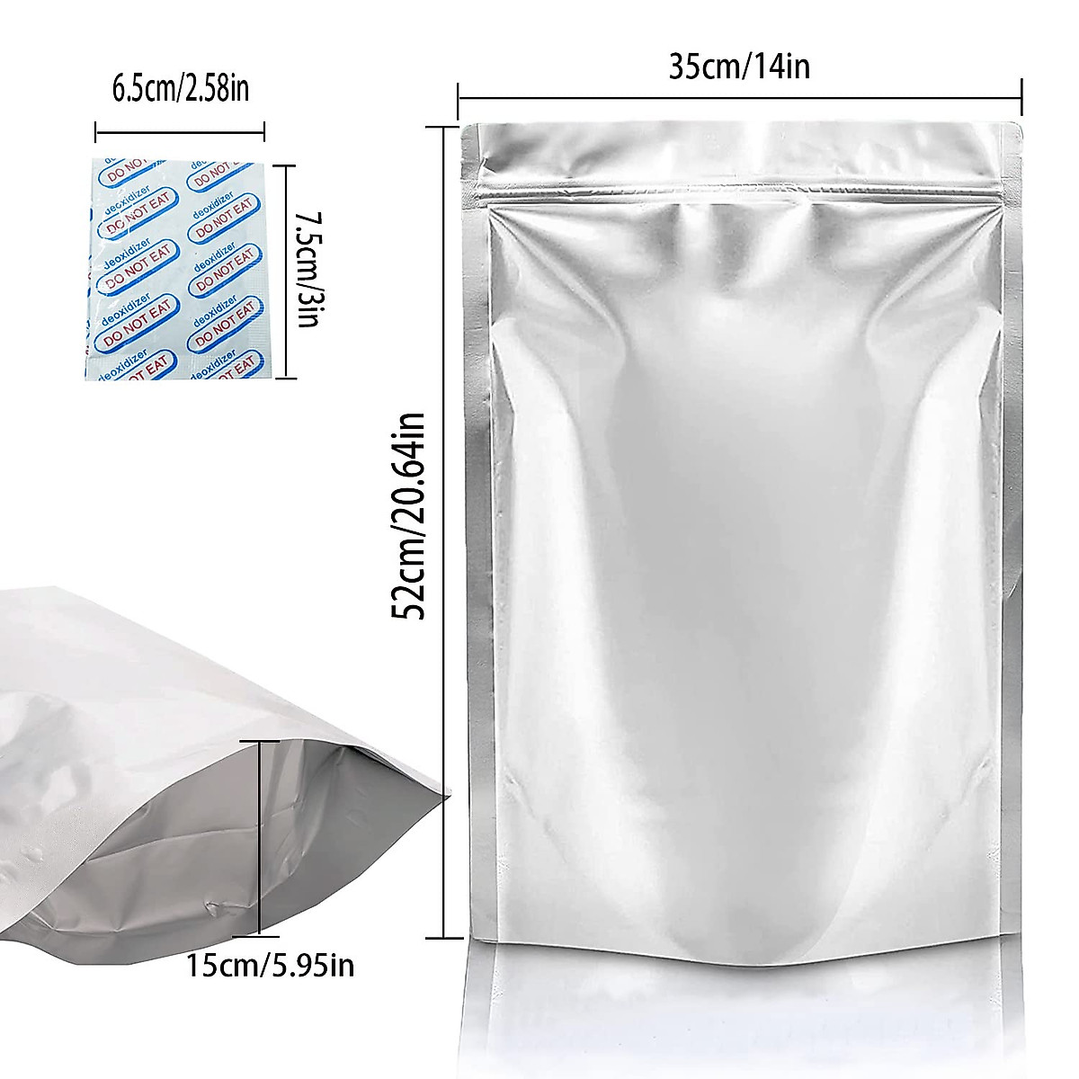 15Pk 4 Gallon Mylar Bags for Food Storage and 20 x 1500cc Oxygen Absorbers, 10 Mil Packaging Bags for Food Storage, Zipper Resealable Pouches Heat Sealable Stand Up Bags