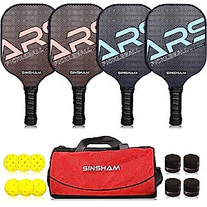 SINSHAM Graphite Pickleball Paddles Set of 4 Graphite Pickleball Paddles with 6 Pickleball Balls,4 Additional Cushion Grip,1 Portable Carry Bag;Growth of Pickleball Paddles for Families and Friends