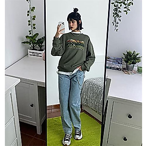 Women Y2k hoodie Zip up Oversized Top Gothic Clothes Alt Sweatshirt Aesthetic Long Sleeve Vintage Punk Blouse (Green Elk, M)