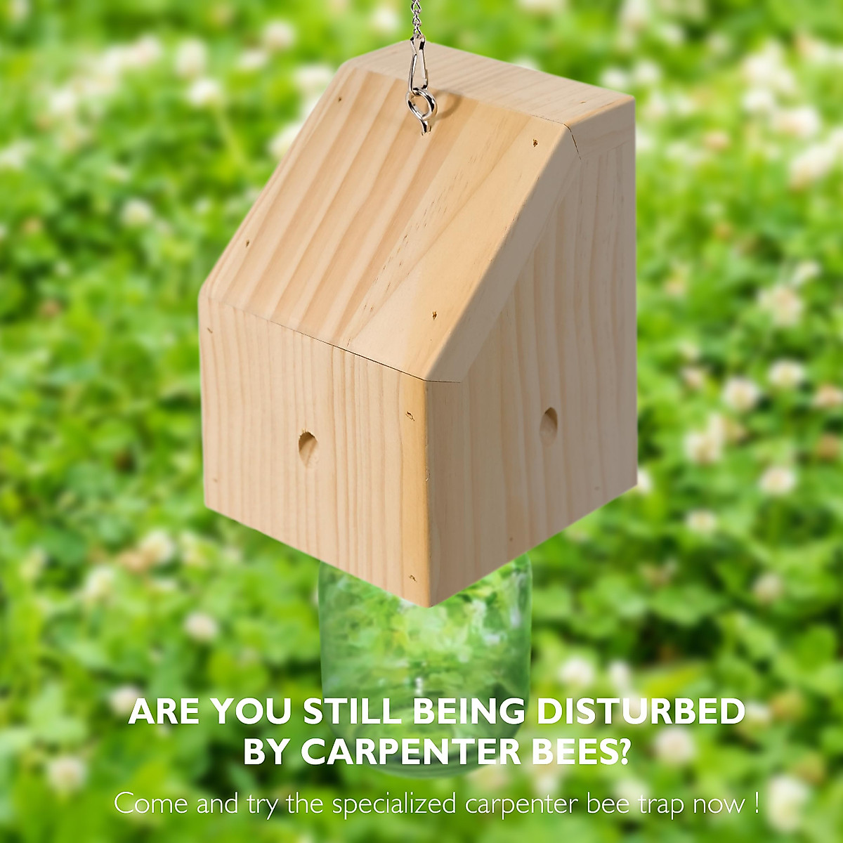 GRTRE 4 Pack Wood Carpenter Bee Trap for Outside - Wood Boring Bee Trap - Best Bee Trap - Nature Pentroof Style Carpenter Bee Traps Outdoor Hanging - Insect Traps Removes Carpenter bee