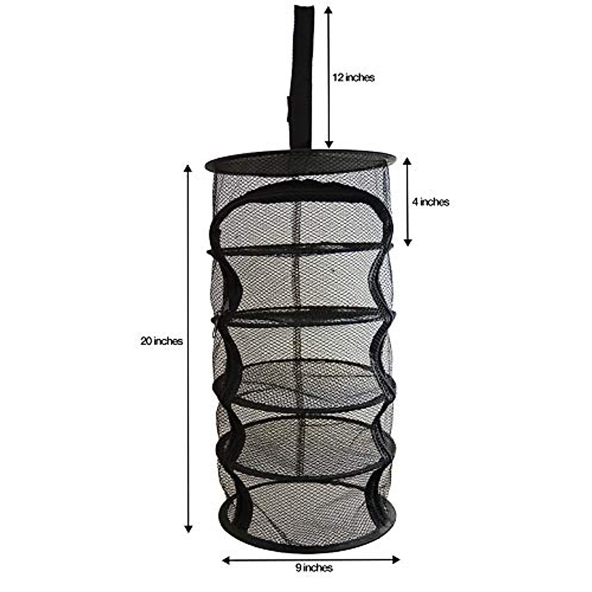 9 Inch 5 Level Micro Hanging Dry Net Indoor/Closet Drying Rack for Herbs, Plants, Organizer, Freshner - Black Mash Screen with Top-to-Bottom Zipper - Apartment Size with Zipped Storage Pouch