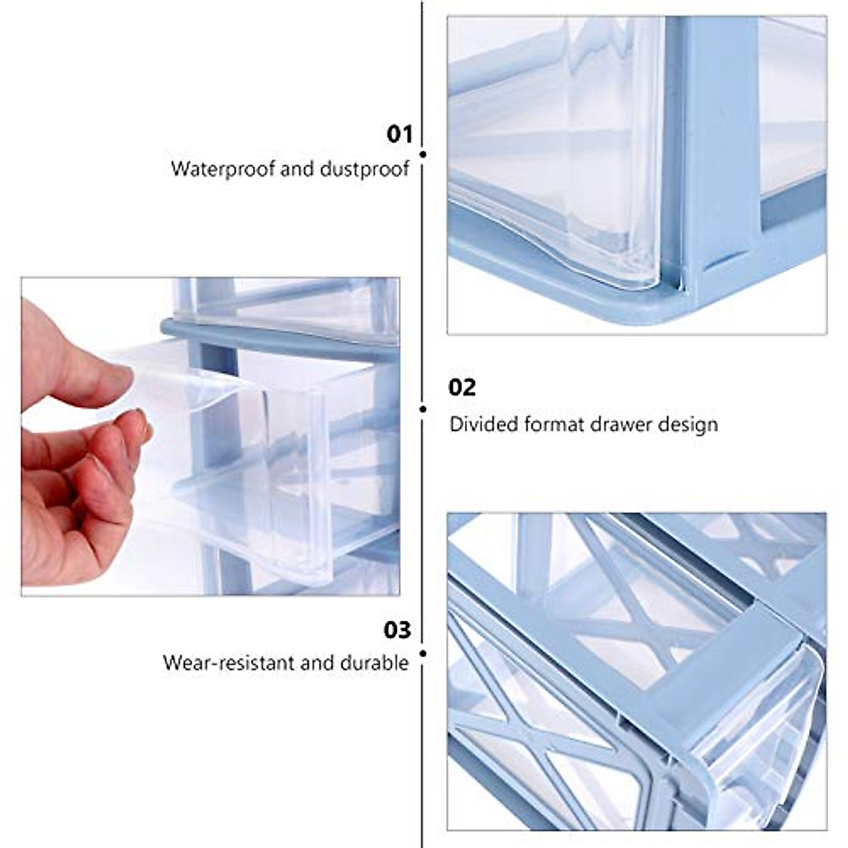 DOITOOL Four- Layer Storage Drawers- Transparent Plastic Drawers Organizer- Multifunction Plastic Drawers Kitchen Pantry Storage Cabinet for Kitchen, Bathroom, Vanity, Desk ( Blue )