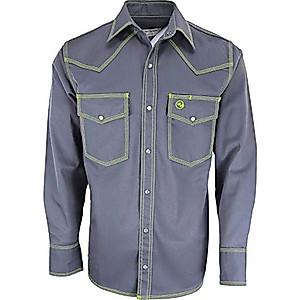 Western Welder Outfitting - Welding Shirt Western Style | Light Weight Tripled-Stitched Welding Shirts, Relaxed Fit (L, Gray/Green)