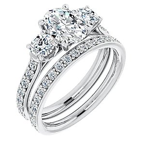 2 Ct Oval Cut Colorless Moissanite Engagement Ring Set Wedding Bridal Ring Set Solitaire 10K 14K 18K White Gold Sterling Vintage Silver Promise Ring Anniversary Antique Gift