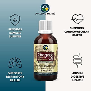 Amazing Herbs Pure Oregano Essential Oil - 100% Pure Oregano Oil, Steam Distilled, Alcohol Free, Gluten Free - 1 Fl Oz