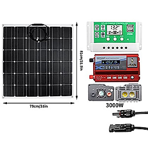 DSJ 200W Solar Panel 12V Photovoltaic Home System Inverter Complete Kit Solar Cell Battery Charger for Car Boat Camping/20A