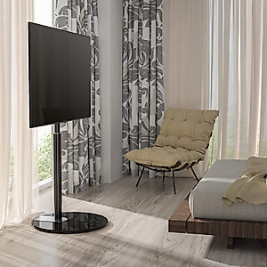 Rfiver Swivel Floor TV Stand with 90 Degree Swivel for 32-65 inch LCD LED TV, Modern Simple Design Black Corner TV Floor Stand with Round Glass Base, VESA 400x400 mm