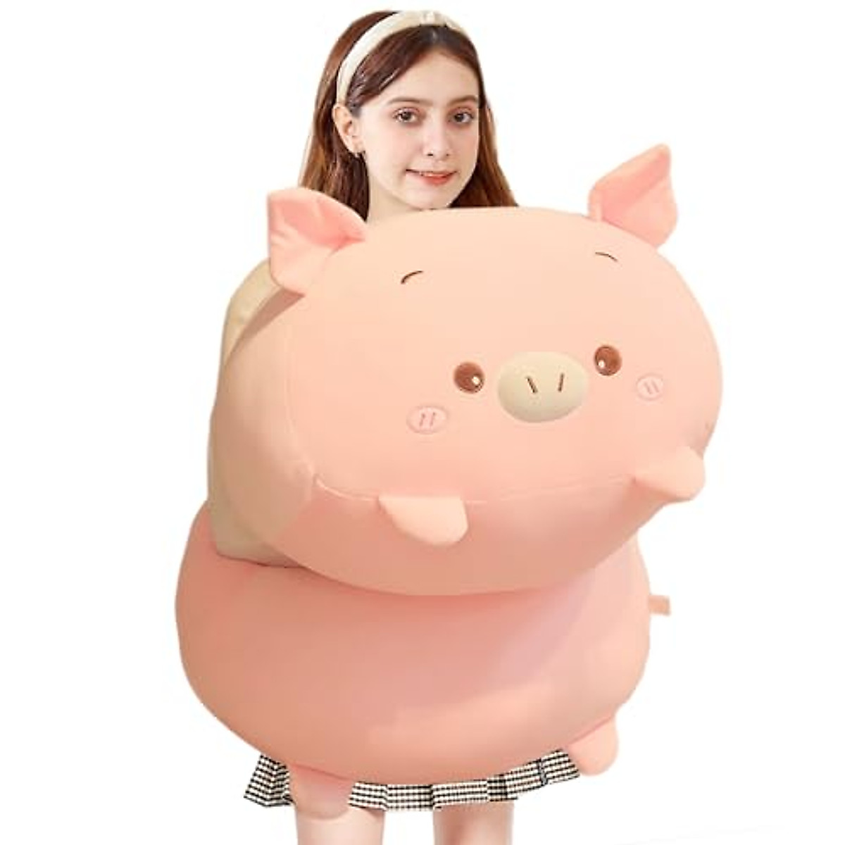 ELAINREN Giant Fluffy Pig Plush Body Pillow Soft Pink Pig Stuffed Animal Toy Cuddle Pigglet Plushie Cushion Decor Gifts for Xmas/23.6''
