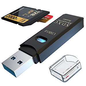 USB3.0 Micro SD Card Reader, 5Gbps 2-in-1 SD Card Reader to USB Adapter, Wansurs Memory Card Reader for SDXC, SDHC, MMC, RS-MMC, Micro SDXC, Micro SD, Micro SDHC and UHS-I Cards (1Pack Black)