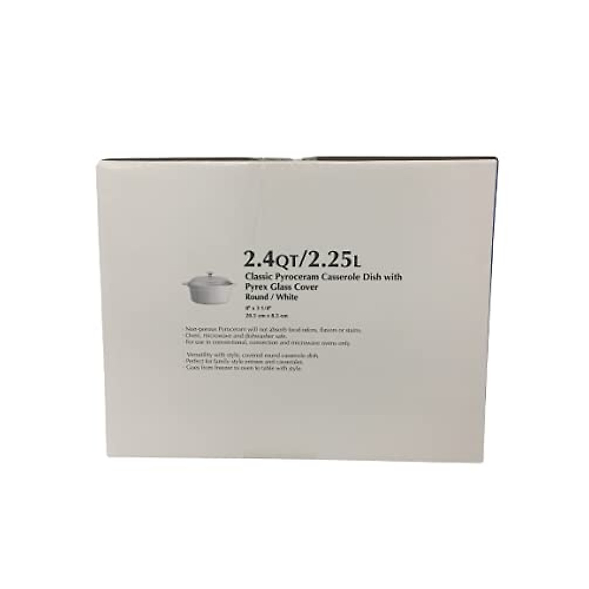 CorningWare Glass-Ceramic Pyroceram Round Classic Casserole, 2.4 Quart / 2.25 Liter Cooking Pot with Handles & Glass Cover - White (Medium)