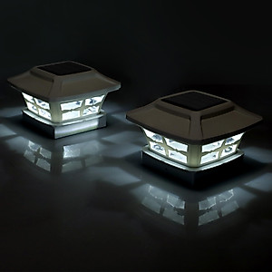 LamQee White Solar Post Caps Solar Post Lights Outdoor Waterproof Warm/Cool White 2 Modes Post Cap Lights for Deck Solar Powered Led Post Cap for Vinyl Fence Post Solar Lights 4X4 8 Packs