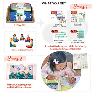 Avery & Ruth 100% Silk Scarves for Kids and Toddlers, Sensory Toys | Bright Square Scarves, Montessori Waldorf Toys Imaginative Pretend Play 90 x 90