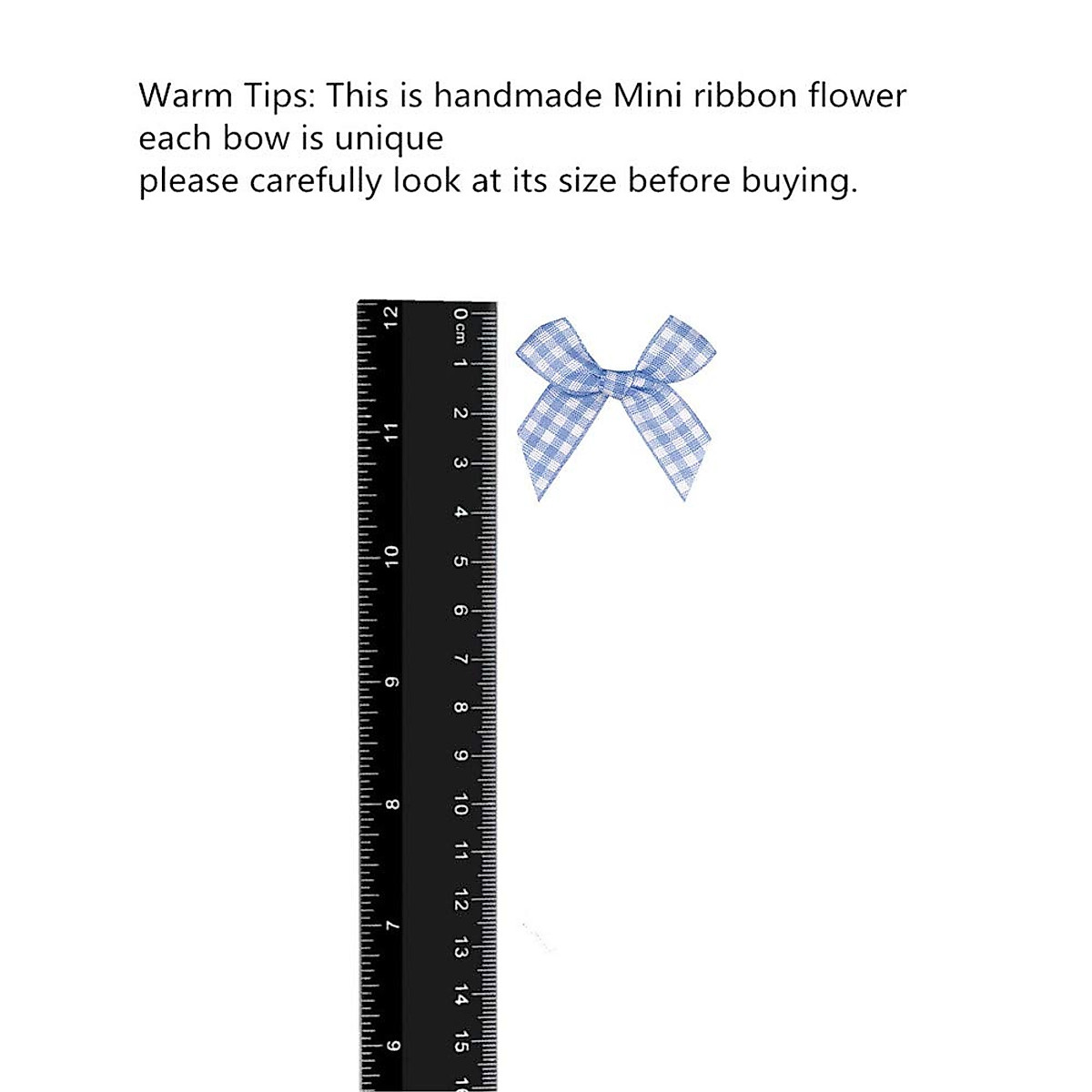 VIVIQUEN Gingham Craft Ribbon Bows Mini Checkered Ribbon Flowers Appliques for Sewing, Gift, DIY Craft, Wedding Decoration Ornament (LIGHT BLUE, Small Size 52PCS)