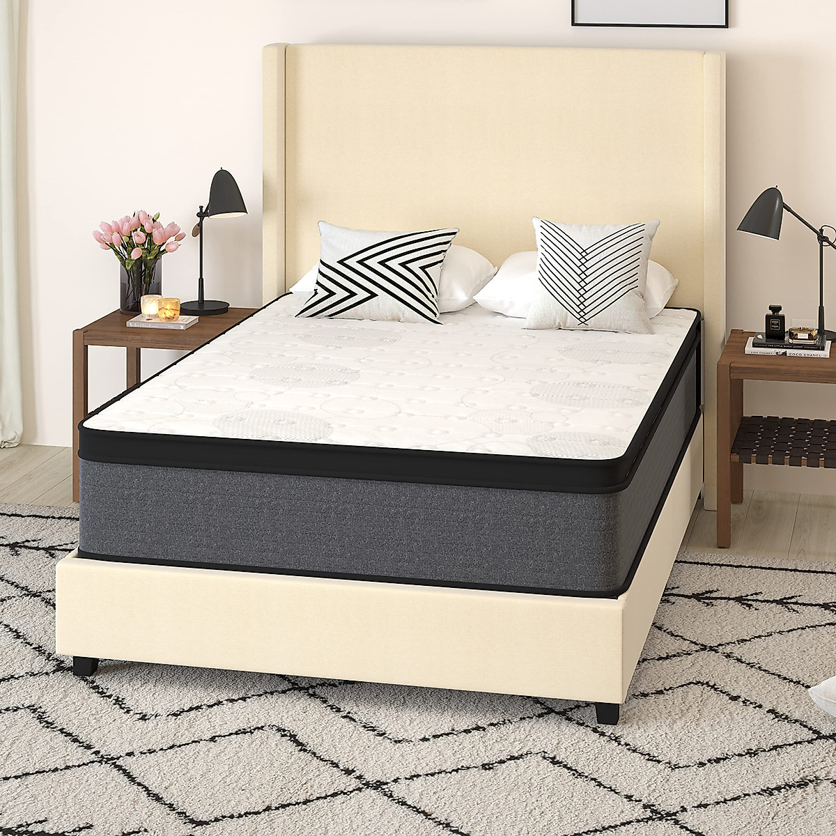 Merrick Lane Lofton 13" Euro Top Hybrid Mattress - Full Size - Individually Wrapped Pocket Springs - Certi-PUR US Certified Foam - Ships Compressed in a Box