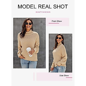 Dokotoo Womens Fall Fashion 2024 High Neck Sweaters Batwing Long Sleeve Solid Winter Clothes Basic Casual Loose Oversized Chunky Knit Pullovers Sweaters Jumper Blouses Apricot Large