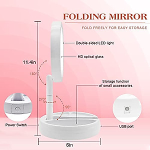 Lighted Makeup Mirror with Magnification, 1x/10x Magnifying 21 Led Lights Travel Makeup Mirror, Double Sided Compact Mirror with Light, Vanity Mirror with Lights for Makeup Desk and Travel