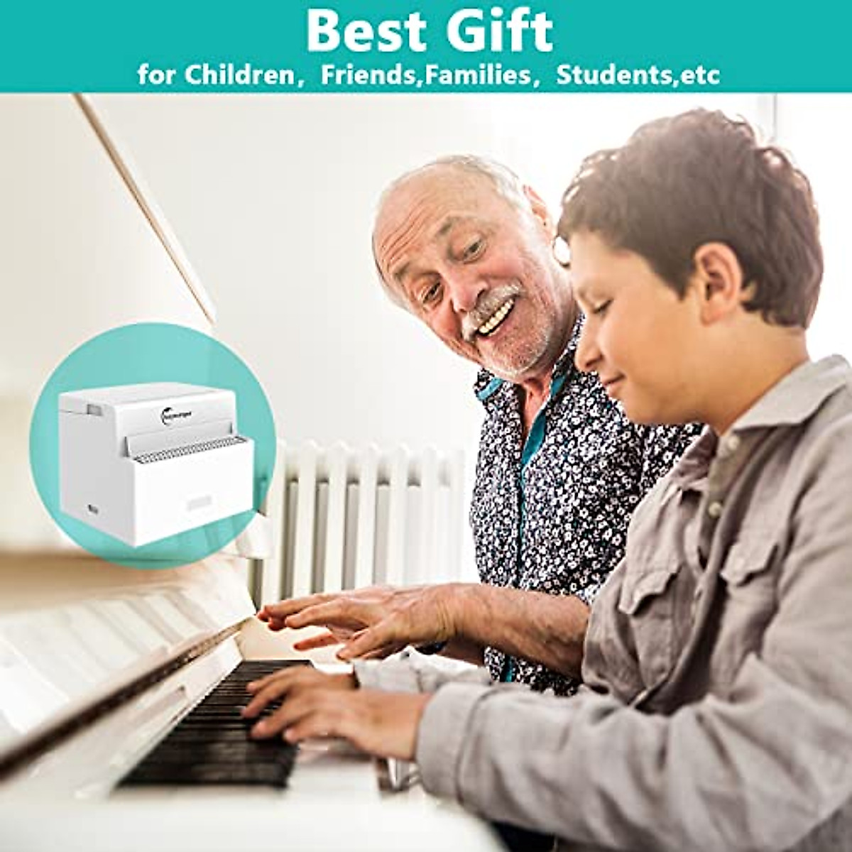 Buyounger Mini Printer, Mini Sticker Printer for iPhone Android Phone, Pocket Printer for Photo/Picture/Text/Notes/Label, White