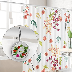 Green Vegetables Shower Curtain Hook Decorative Rust Proof Shower Curtain Rings Kids Room Bathroom Decor, Set of 12 for Any Rod and Curtain