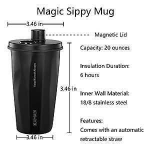 Reginsnow 20oz Insulated Stainless Steel Vacuum Tumbler Cup, Travel Coffee Mug for Home, Office, Outdoor & Car - Black