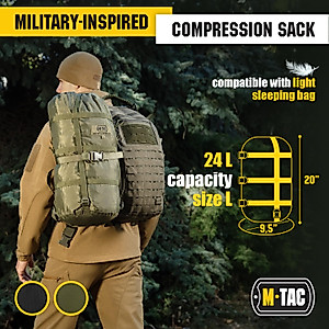 M-Tac Compression Stuff Sack for Sleeping Bag Military Water Resistant Compression Bag Lightweight Nylon Compression Sack for Travel, Camping, Hiking, Outdoor (Olive, L - 24 liters)