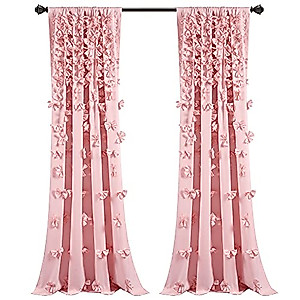 Lush Decor Riley Window Curtain Sheer Ruffled Textured Bow Window Panel for Living, Dining Room, Bedroom (Single), 54"W x 84"L, Pink