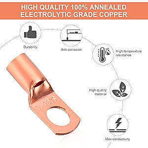 Copper Wire Lugs,Terminal Connectors,Used on AWG12 10 8 6 4 2 Cable,Heat Shrink Set,Bare Copper Eyelets,Ring Terminals Connectors,64Pcs Battery Cable Lugs Ends and 66Pcs Heat Shrink Tubing (130PCS)