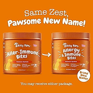Zesty Paws Dog Allergy Relief - Anti Itch Supplement - Omega 3 Probiotics for Dogs - Digestive Health - Soft Chews for Skin & Seasonal Allergies - with Epicor Pets - Salmon 90 Count
