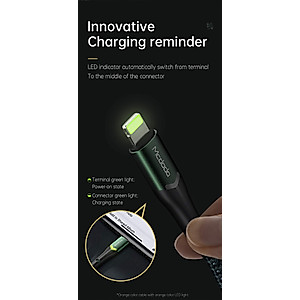 Anti Bending Cable, Mcdodo 2 LED Switching Cord Nylon Braided Sync Charge USB Data 6FT/1.8M Cable Compatible New Phone List Below (6FT/1.8M, Black)