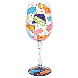Enesco Designs by Lolita Many Thanks Hand-Painted Artisan Wine Glass, 15 Ounce, Multicolor