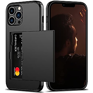 Nvollnoe for iPhone 13 Pro Max Case with Card Holder Heavy Duty Protective Dual Layer Shockproof Hidden Card Slot Slim Wallet Case for iPhone 13 Pro Max for Women&Men(Black)