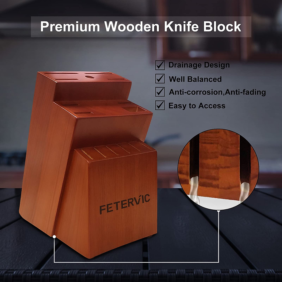 FETERVIC Knife Set -16 PCS High Carbon Kitchen Knife Sets Wooden Block with Chef Knife, 6 Pieces Steak Knives, Bread Knife, Sharpener Rod and Kitchen Scissors - Best Gift